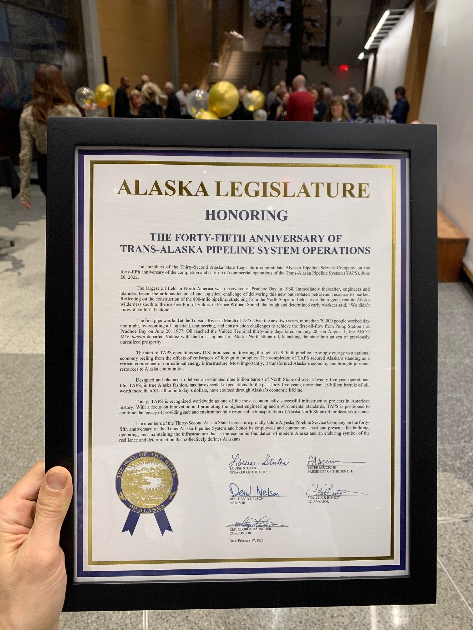 Celebrating TAPS milestone in Juneau - Alyeska Pipeline
